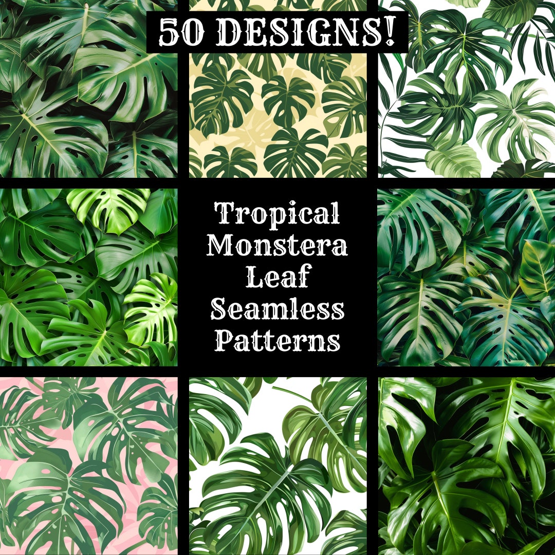 Tropical Monstera Leaf Seamless Patterns: Scrapbook Paper (digital ...