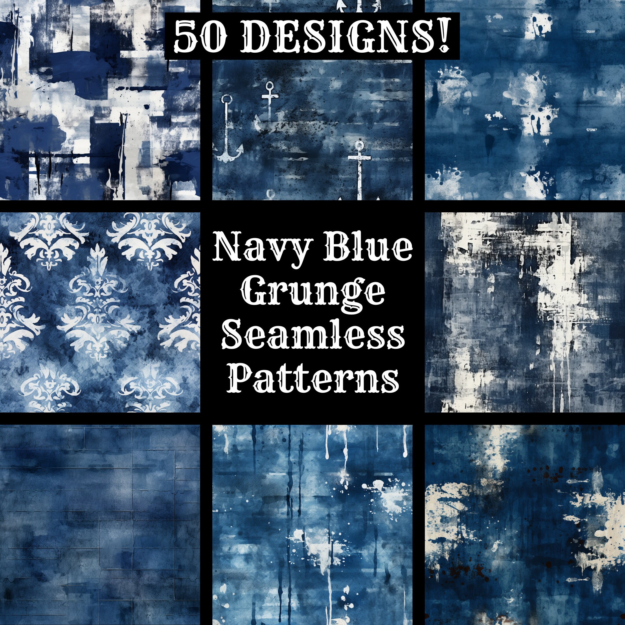 Navy Blue Grunge Seamless Digital Paper, Printable Scrapbook Paper ...