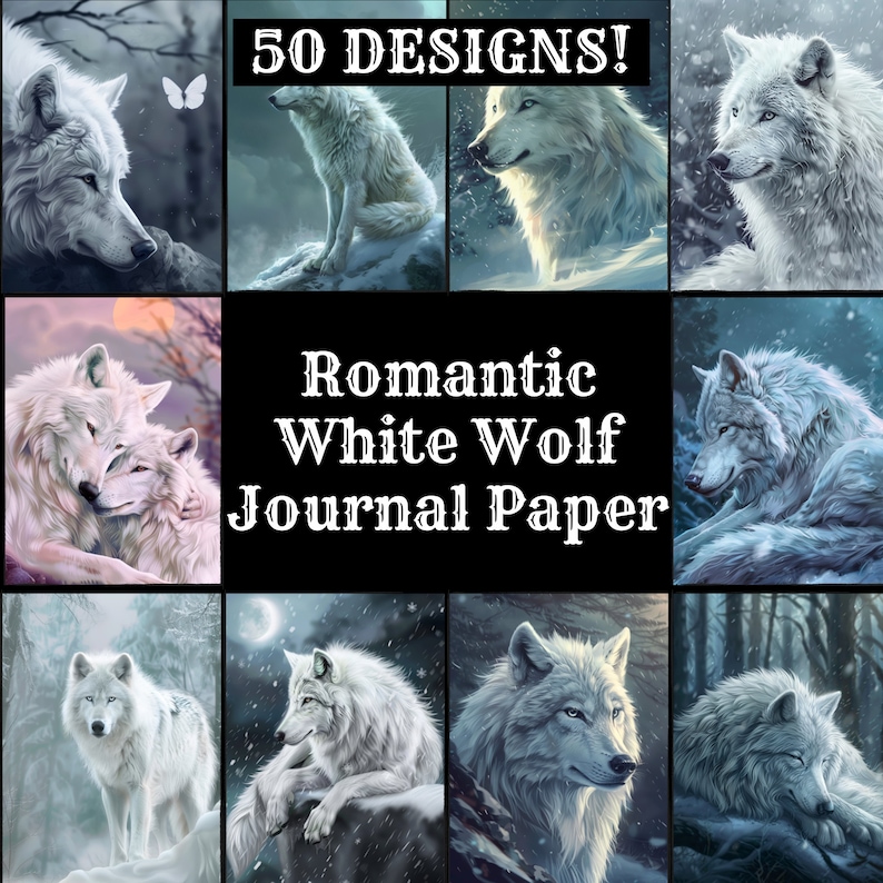 Romantic White Wolf Journal Paper: Vintage Scrapbook Inserts (PNG ...