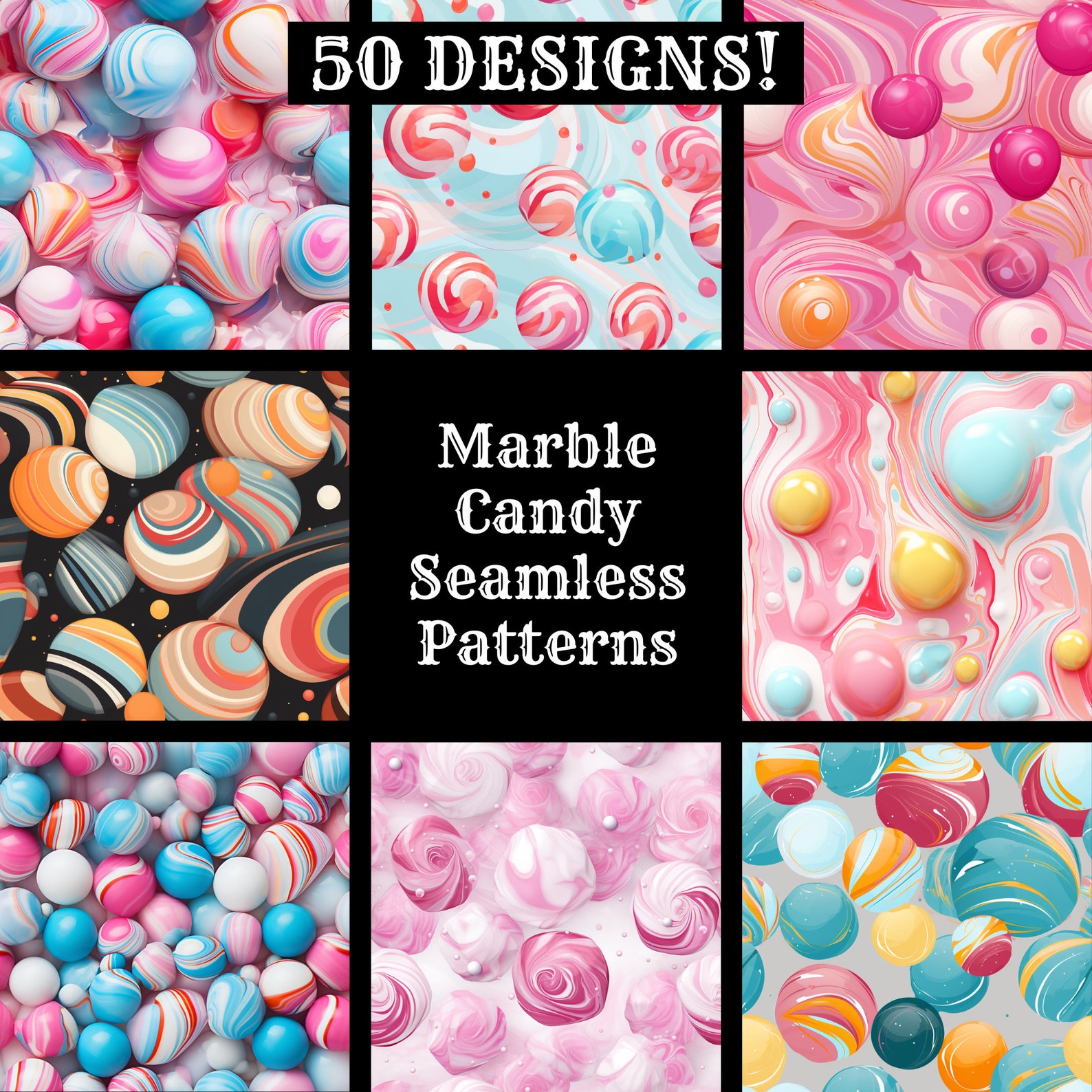 Marble Candy Seamless Digital Paper, Marble Candy Printable Scrapbook ...