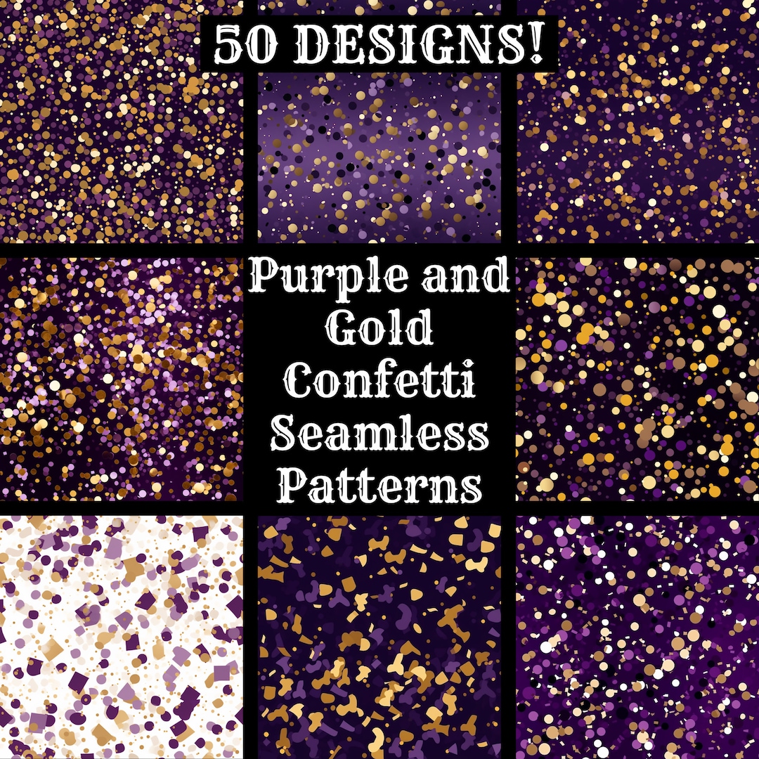 Purple and Gold Confetti Seamless Digital Paper, Printable Scrapbook ...