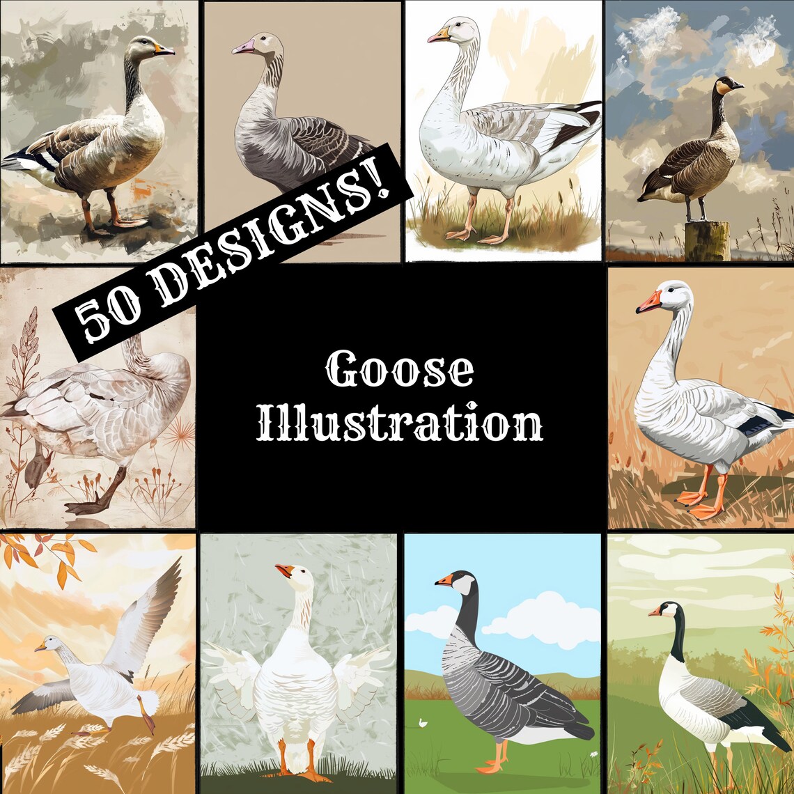 Goose Illustration Digital Paper: Vintage Journal Inserts (PNG, 8.5x11 ...