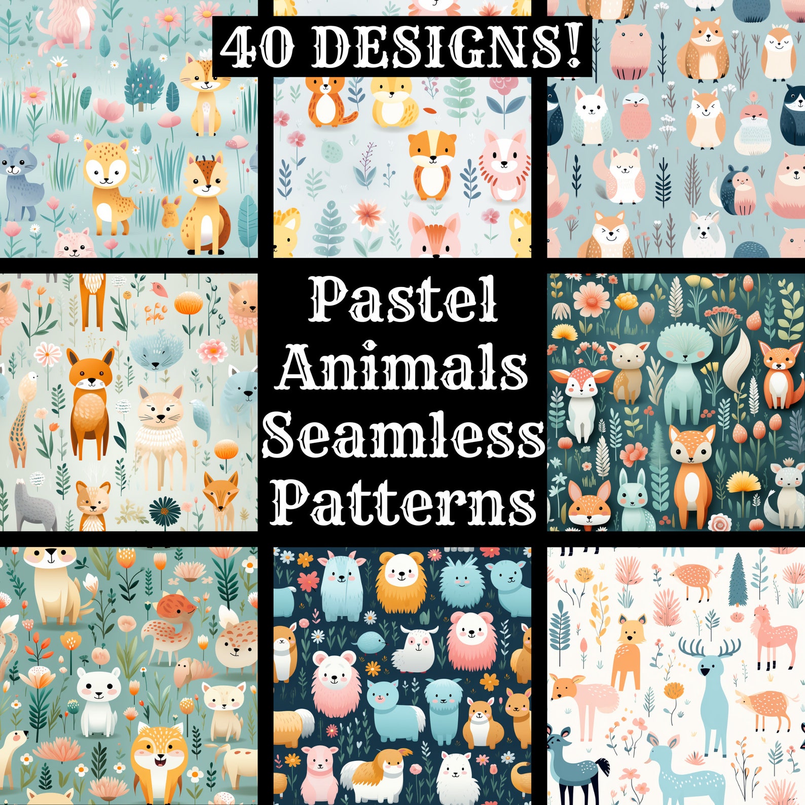 Pastel Animals Seamless Digital Paper, Printable Scrapbook Paper ...