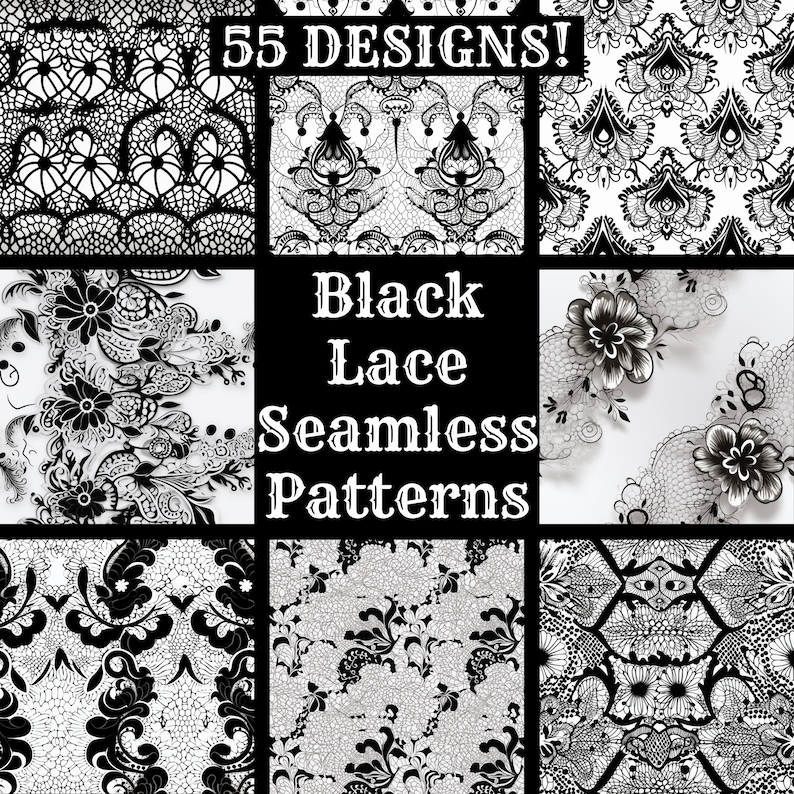 Black Lace Seamless Digital Paper, Printable Scrapbook Paper Seamless ...