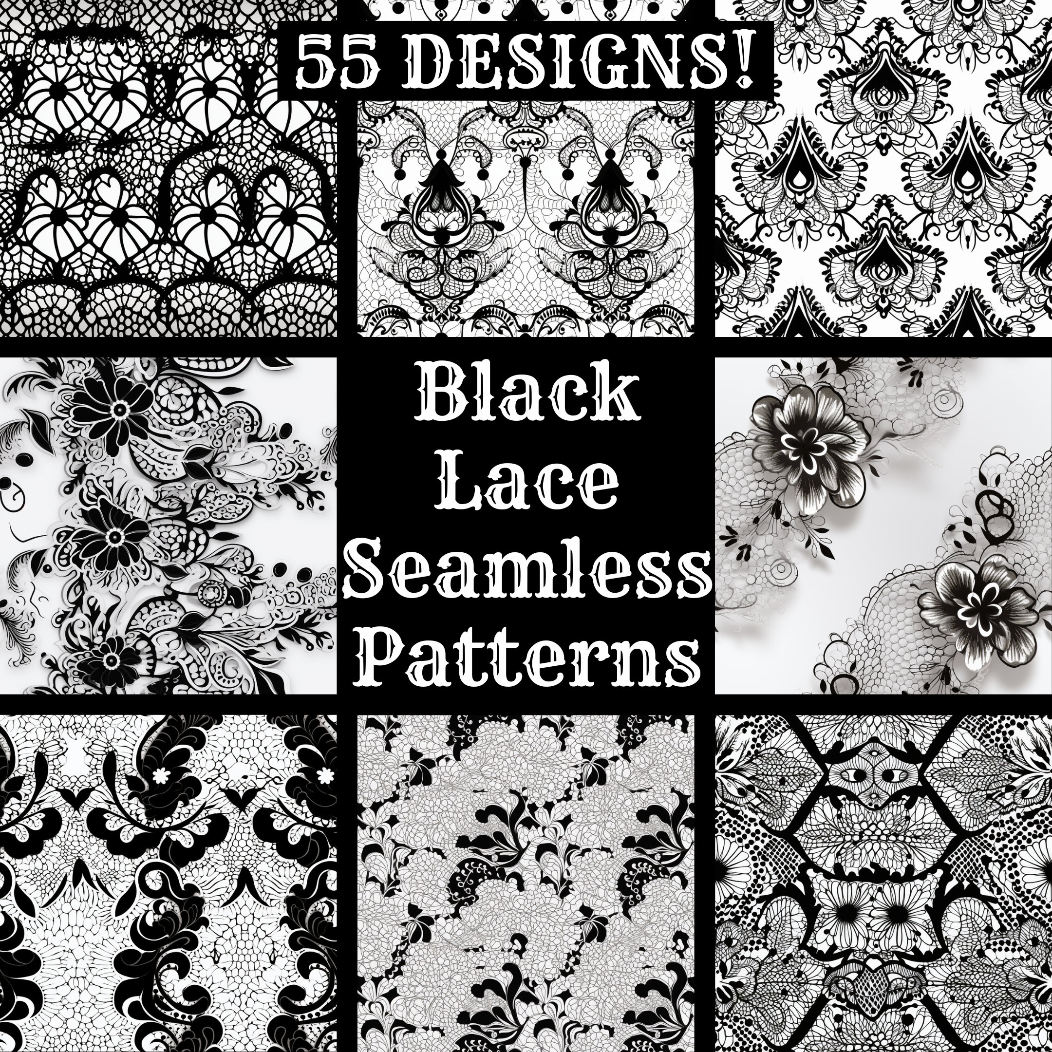 Black Lace Seamless Digital Paper, Printable Scrapbook Paper Seamless ...