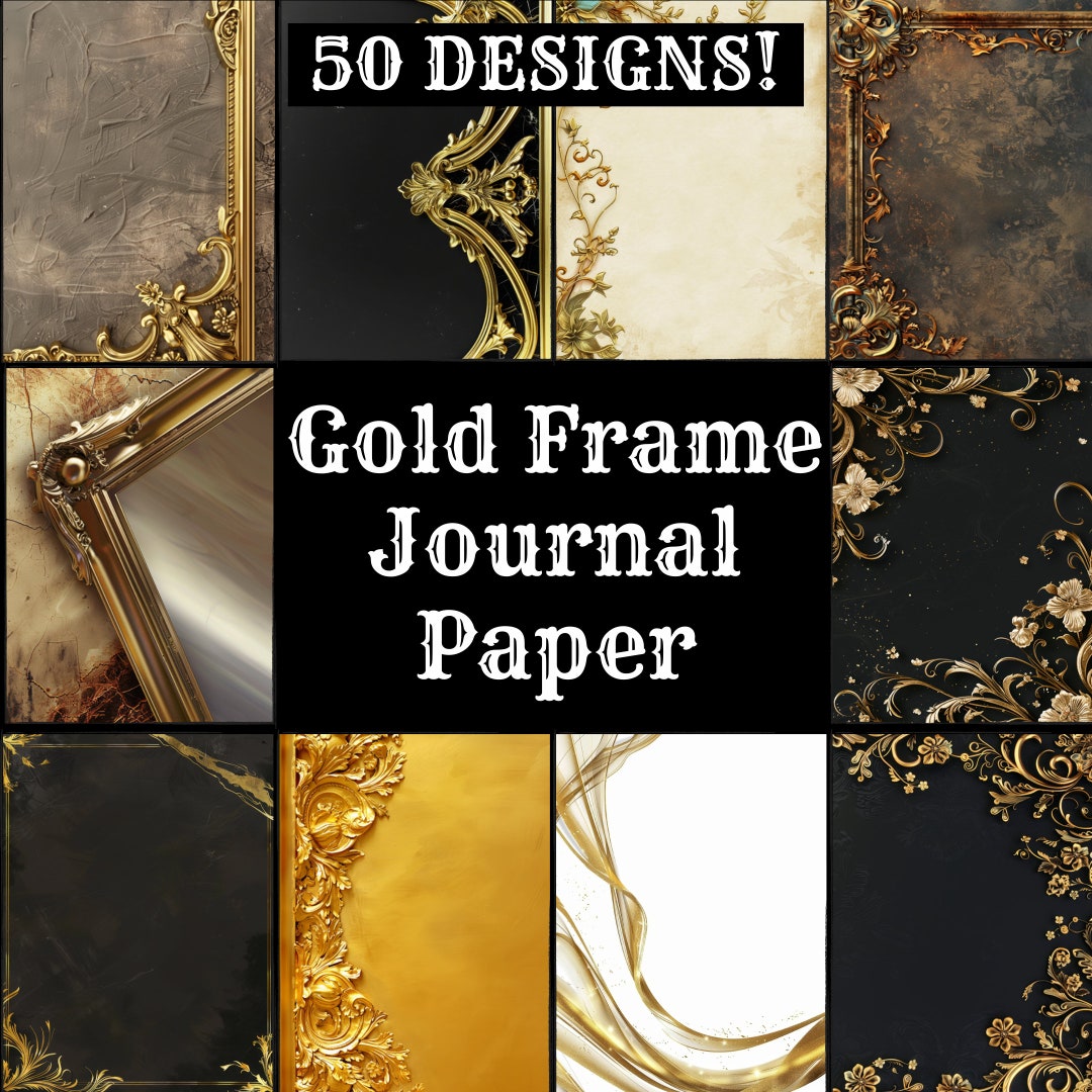 Gold Frame Journal Paper, Gold Frame Printable Paper, Vintage Gold ...