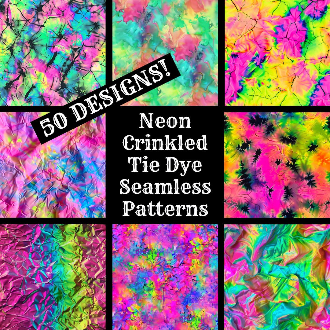 Neon Tie Dye Digital Paper: Crinkled Seamless Patterns (digital ...