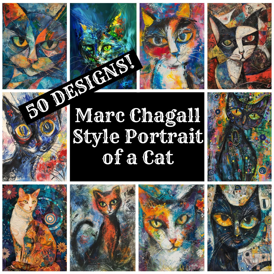Marc Chagall Style Portrait of a Cat Journal Paper, Printable Paper ...