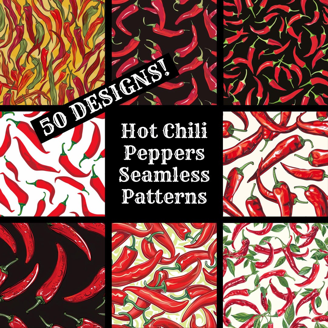 Hot Chili Pepper Seamless Pattern: Scrapbook Paper (digital Download ...