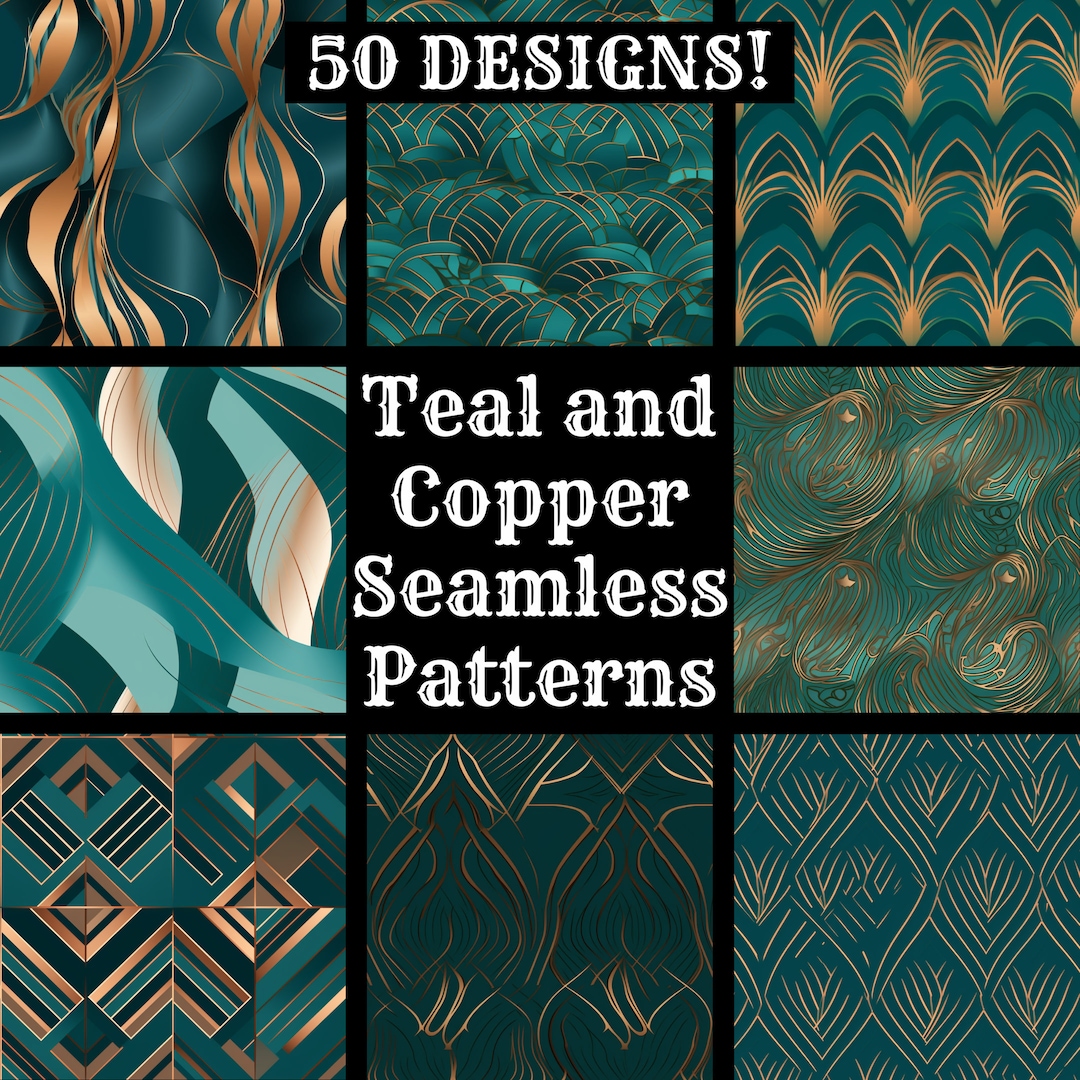 Teal and Copper Seamless Digital Paper, Printable Scrapbook Paper ...