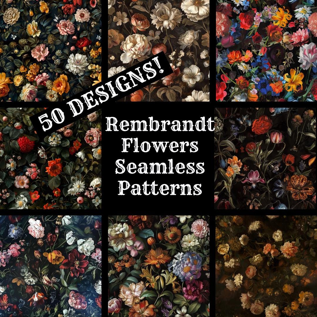 Rembrandt Flowers Seamless Pattern: Digital Scrapbook Paper (PNG) - Etsy