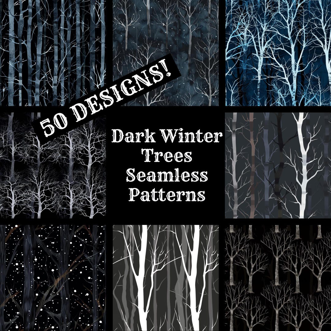 Dark Winter Trees Seamless Pattern: Scrapbook Paper (digital Download ...