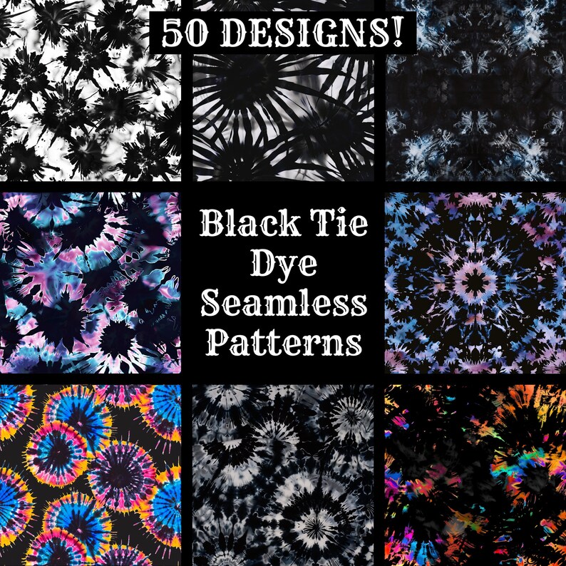 Black Tie Dye Seamless Digital Paper, Black Tie Dye Printable Scrapbook ...