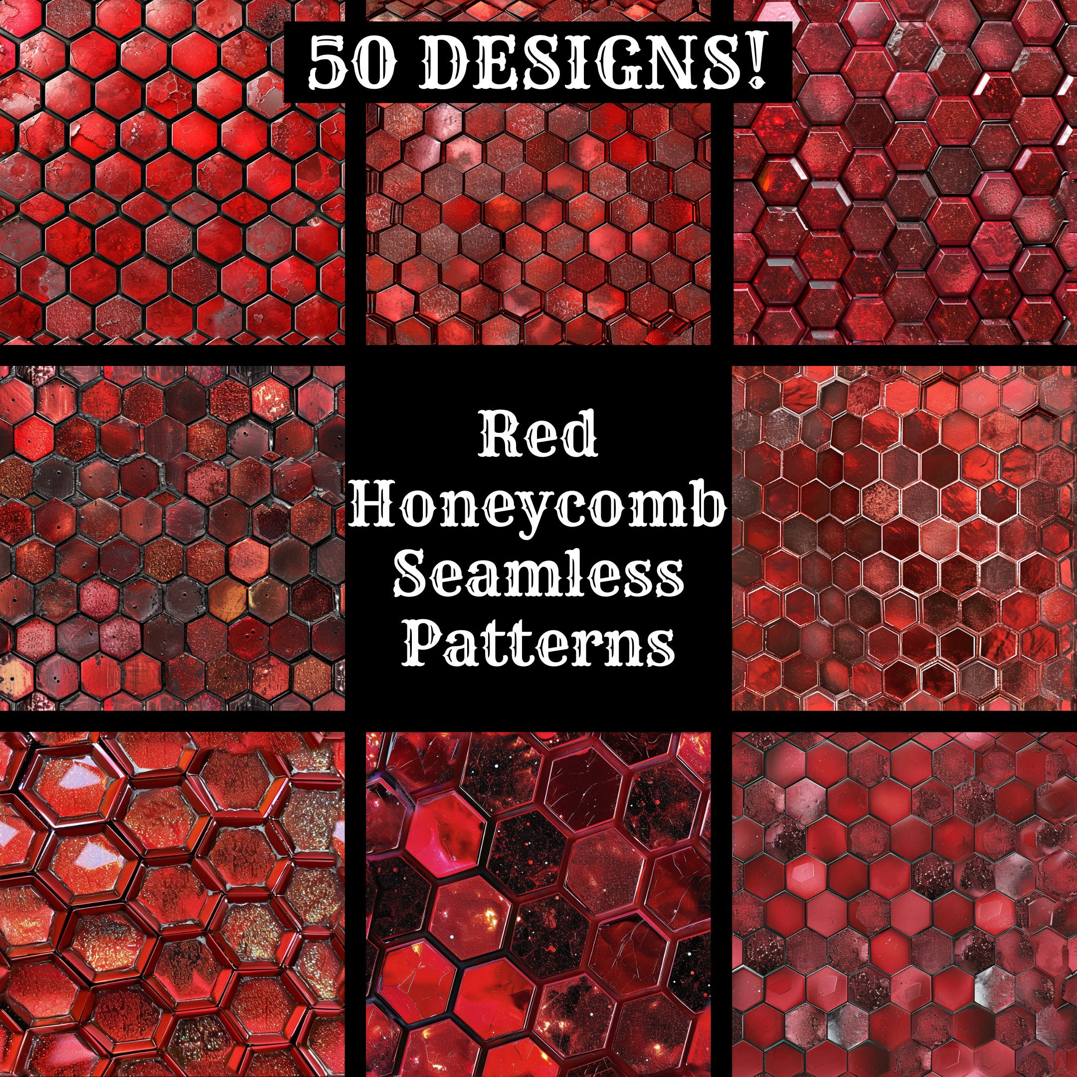 Red Honeycomb Seamless Digital Paper, Printable Scrapbook Paper ...