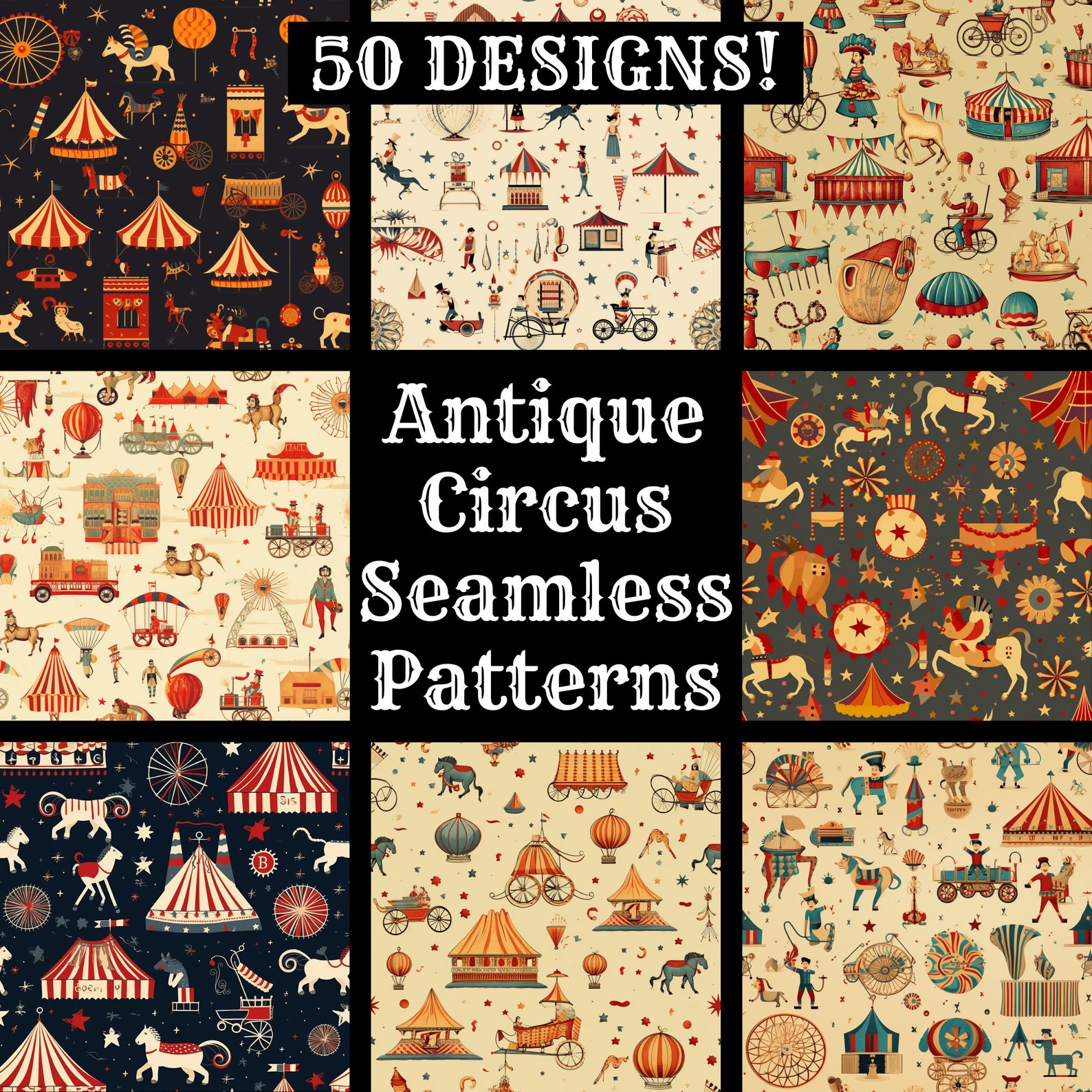 Antique Circus Seamless Digital Paper, Printable Scrapbook Paper ...