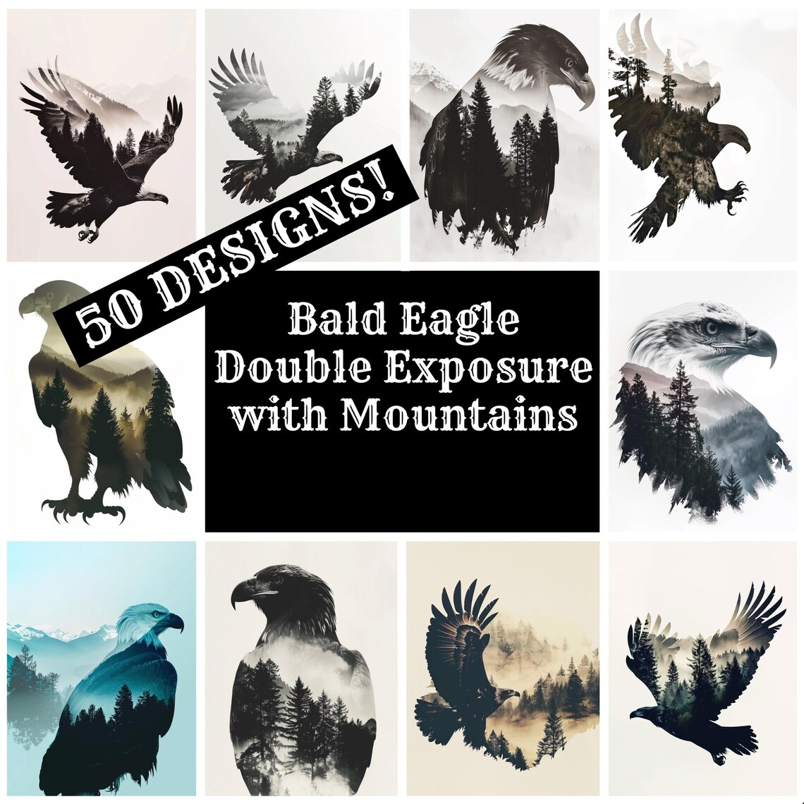 Bald Eagle Double Exposure Mountain Journal Paper (PNG Digital Download ...
