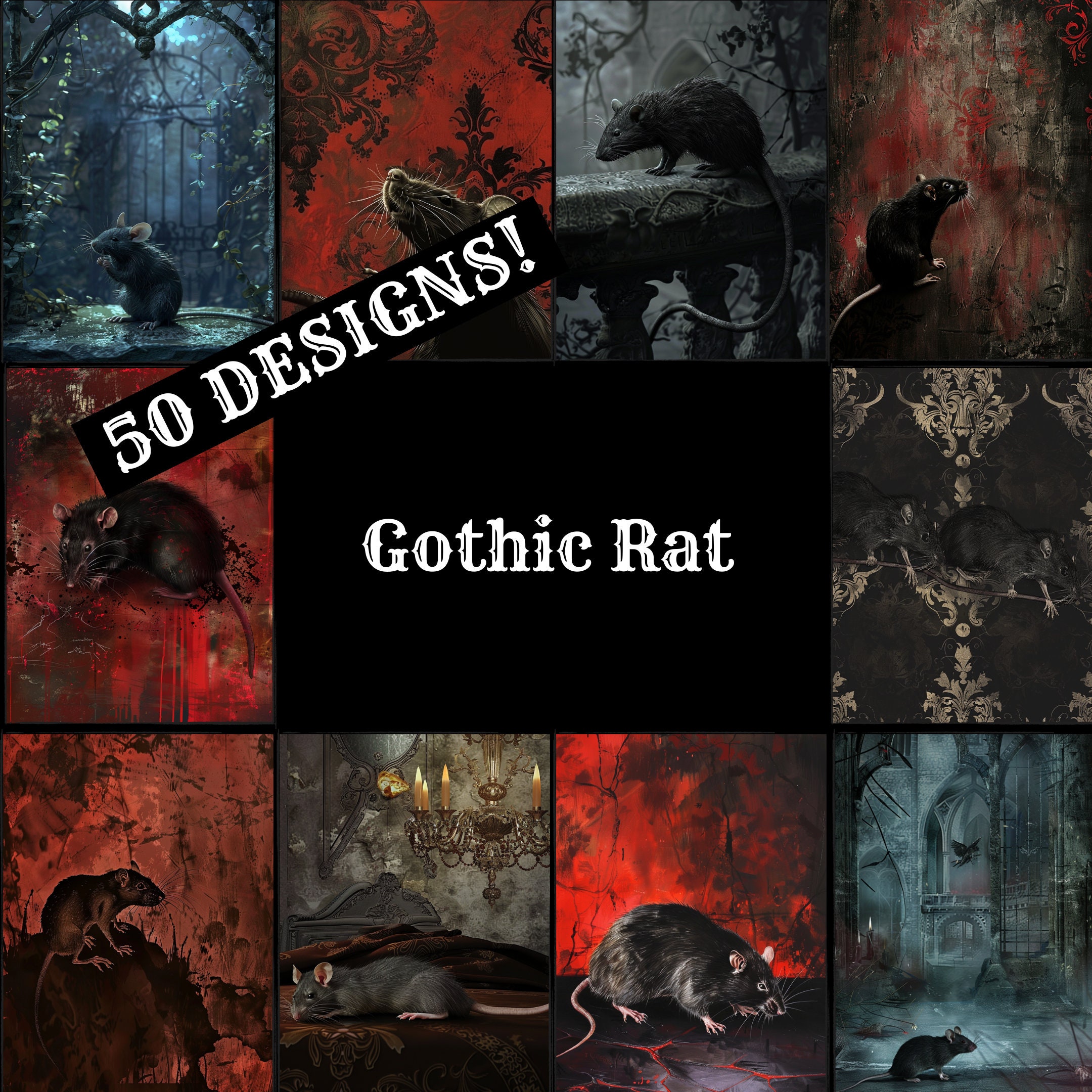 Gothic Rat Journal Paper: Vintage Scrapbook Inserts (PNG Digital ...