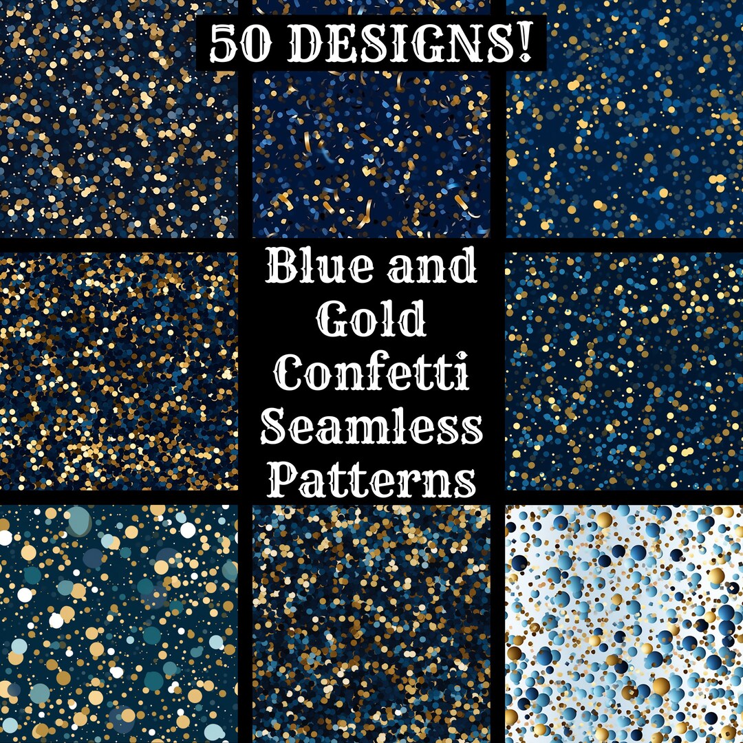 Blue and Gold Confetti Seamless Digital Paper, Printable Scrapbook ...