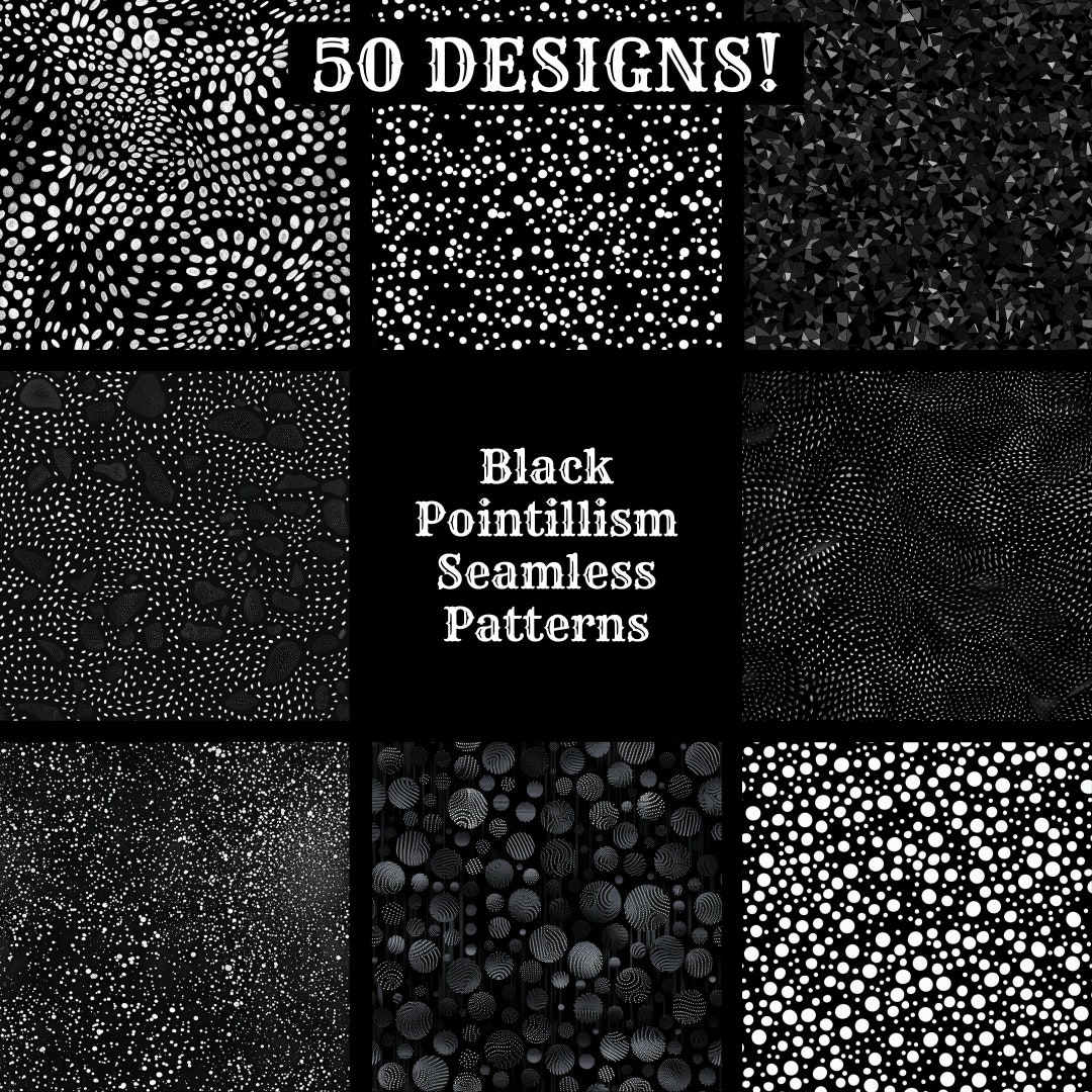 Black Pointillism Seamless Digital Paper, Black Pointillism Printable ...
