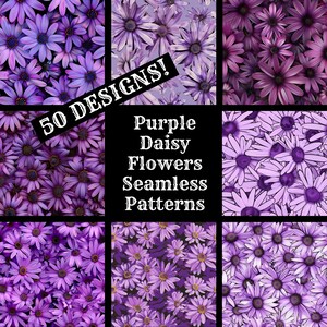 Purple Daisy Flowers Seamless Digital Paper, Printable Scrapbook Paper ...