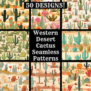 Western Desert Cactus Seamless Digital Paper, Printable Scrapbook Paper ...
