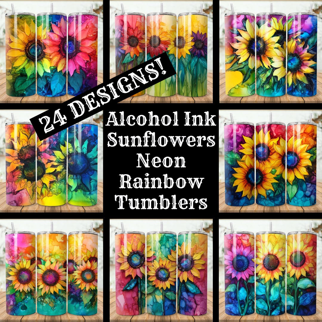 Alcohol Ink Sunflower Tumbler Wrap Bundle: Neon Rainbow Designs ...