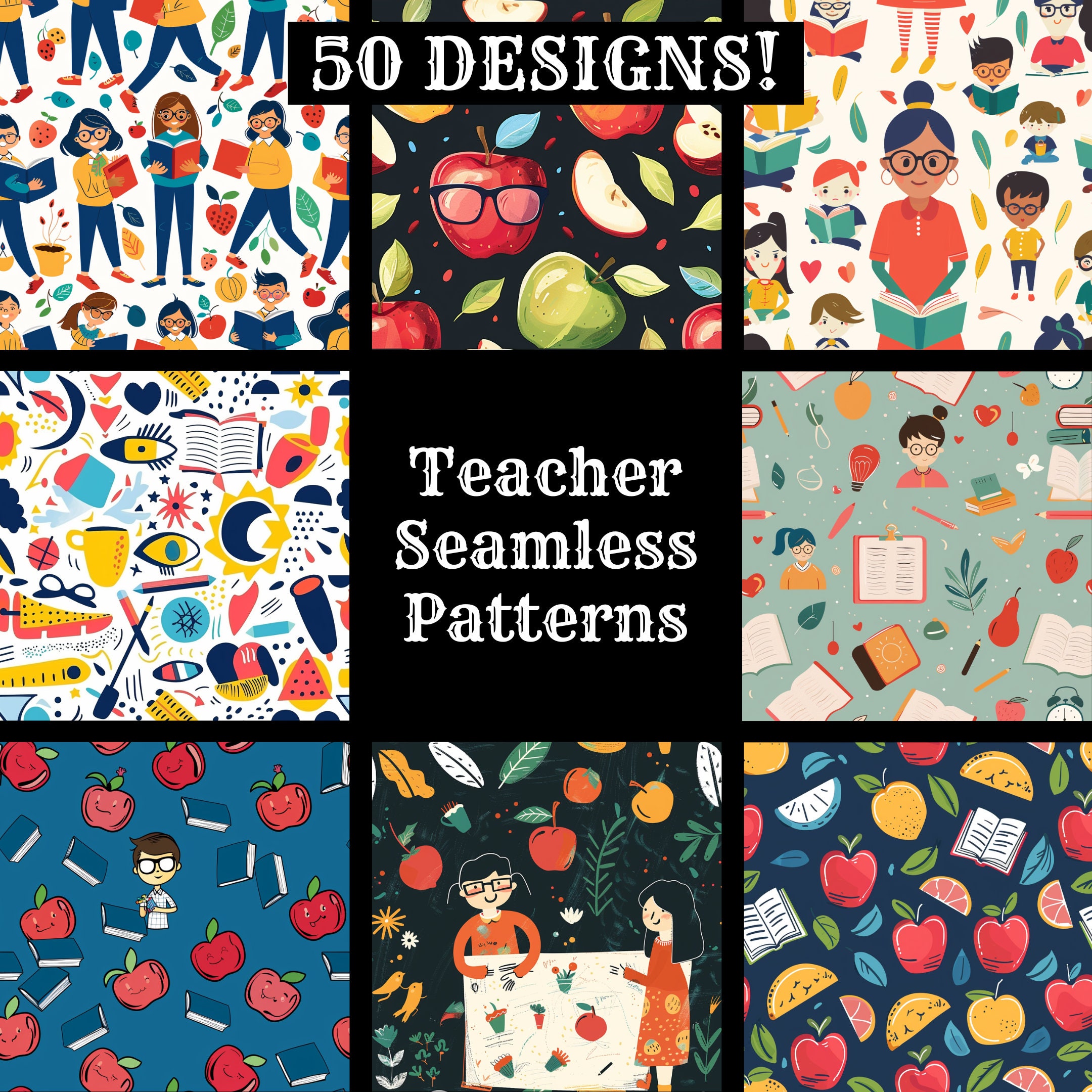 Teacher Seamless Digital Paper, Teacher Printable Scrapbook Paper ...