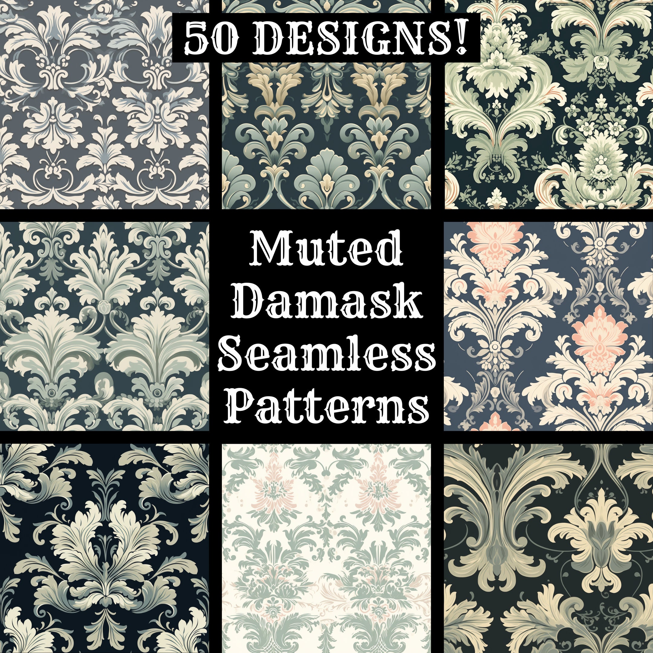 Muted Damask Seamless Digital Paper, Printable Scrapbook Paper Seamless ...