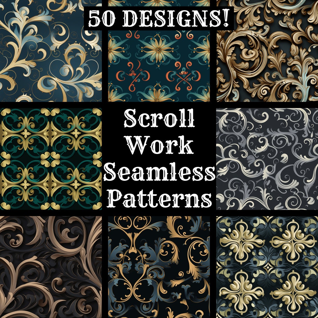 Scroll Work Seamless Pattern: Digital Scrapbook Paper (PNG, 300 Dpi) - Etsy