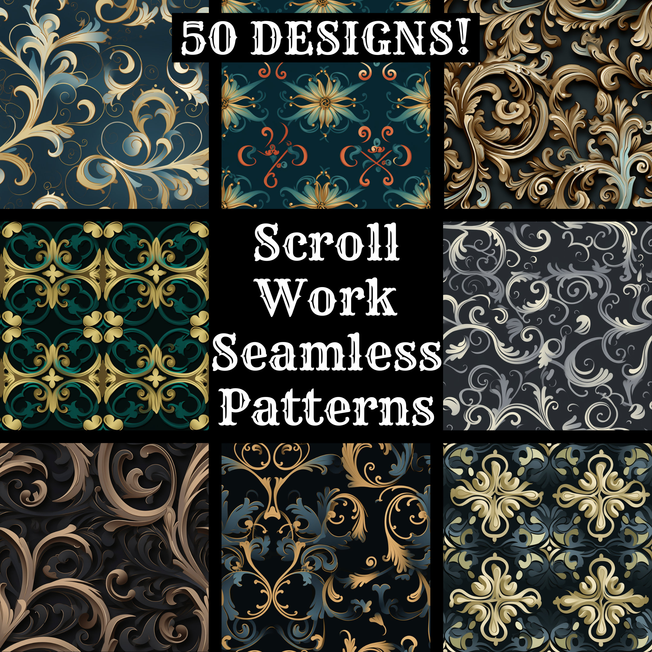 Scroll Work Seamless Digital Paper, Printable Scrapbook Paper Seamless ...