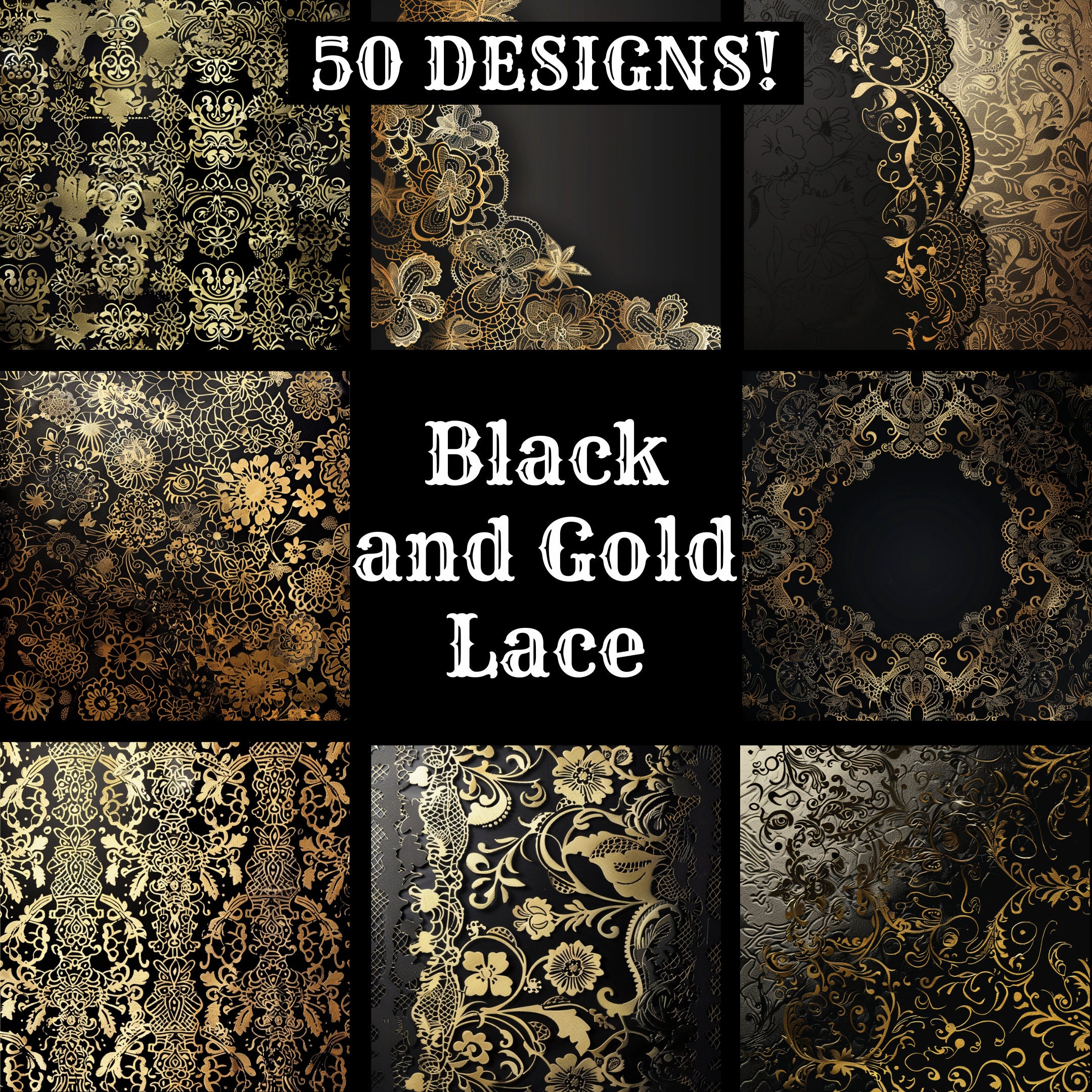 Black and Gold Lace Paper, Black and Gold Lace Printable Paper, Vintage ...