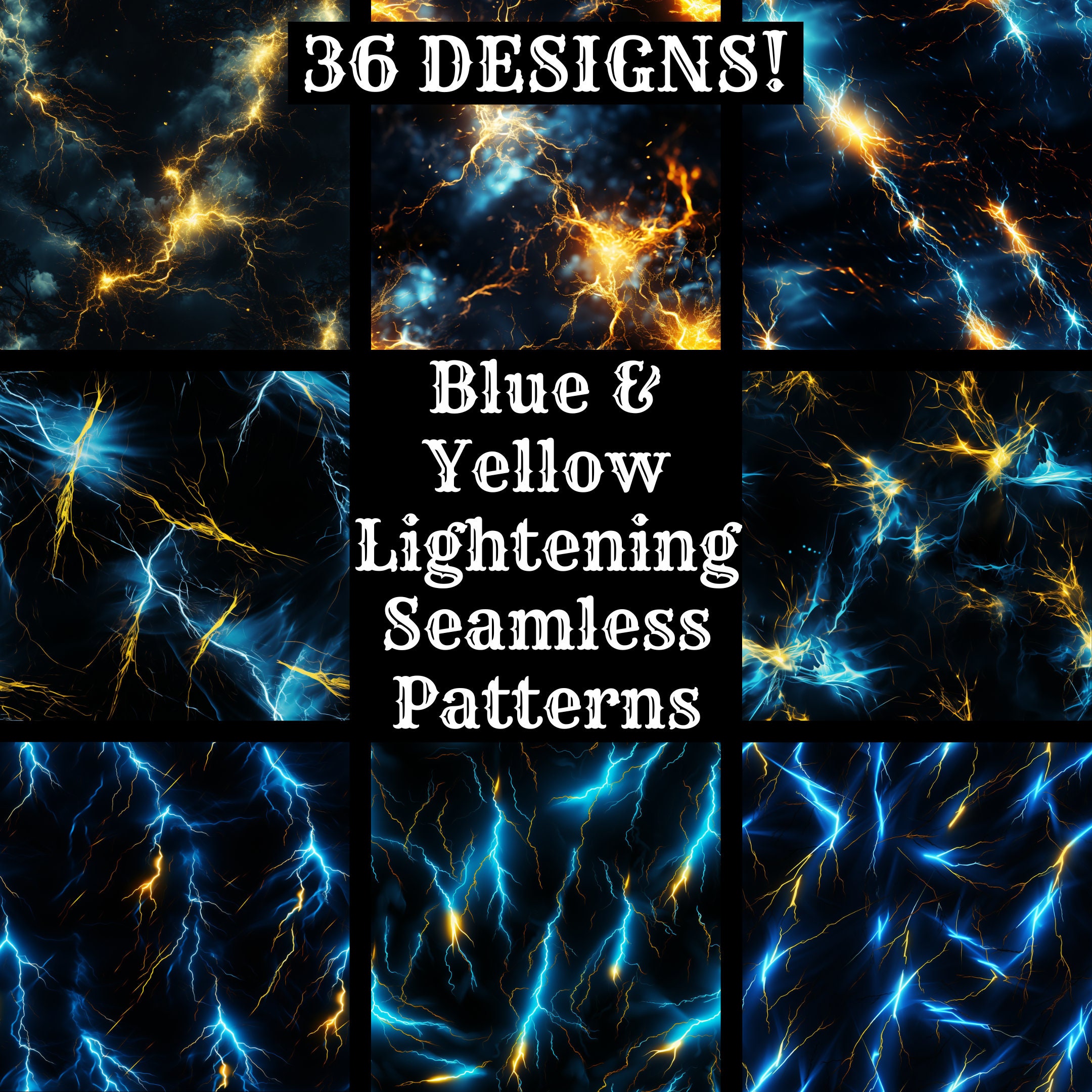 Blue & Yellow Lightning Seamless Pattern: Scrapbook Paper (digital ...