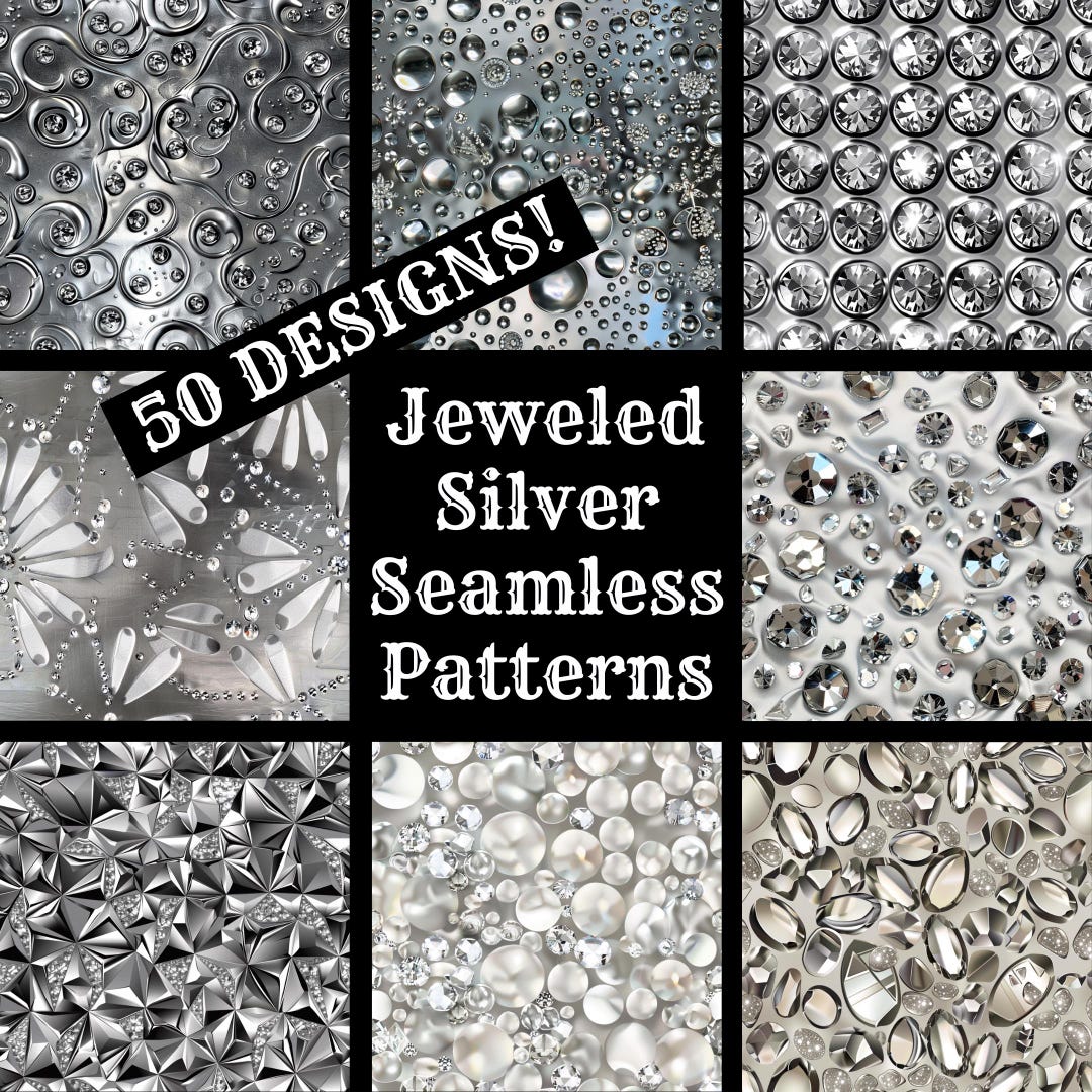 Jeweled Silver Seamless Patterns: Printable Digital Paper (PNG) - Etsy