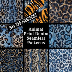 Animal Print Denim Seamless Digital Paper, Animal Print Denim Printable ...