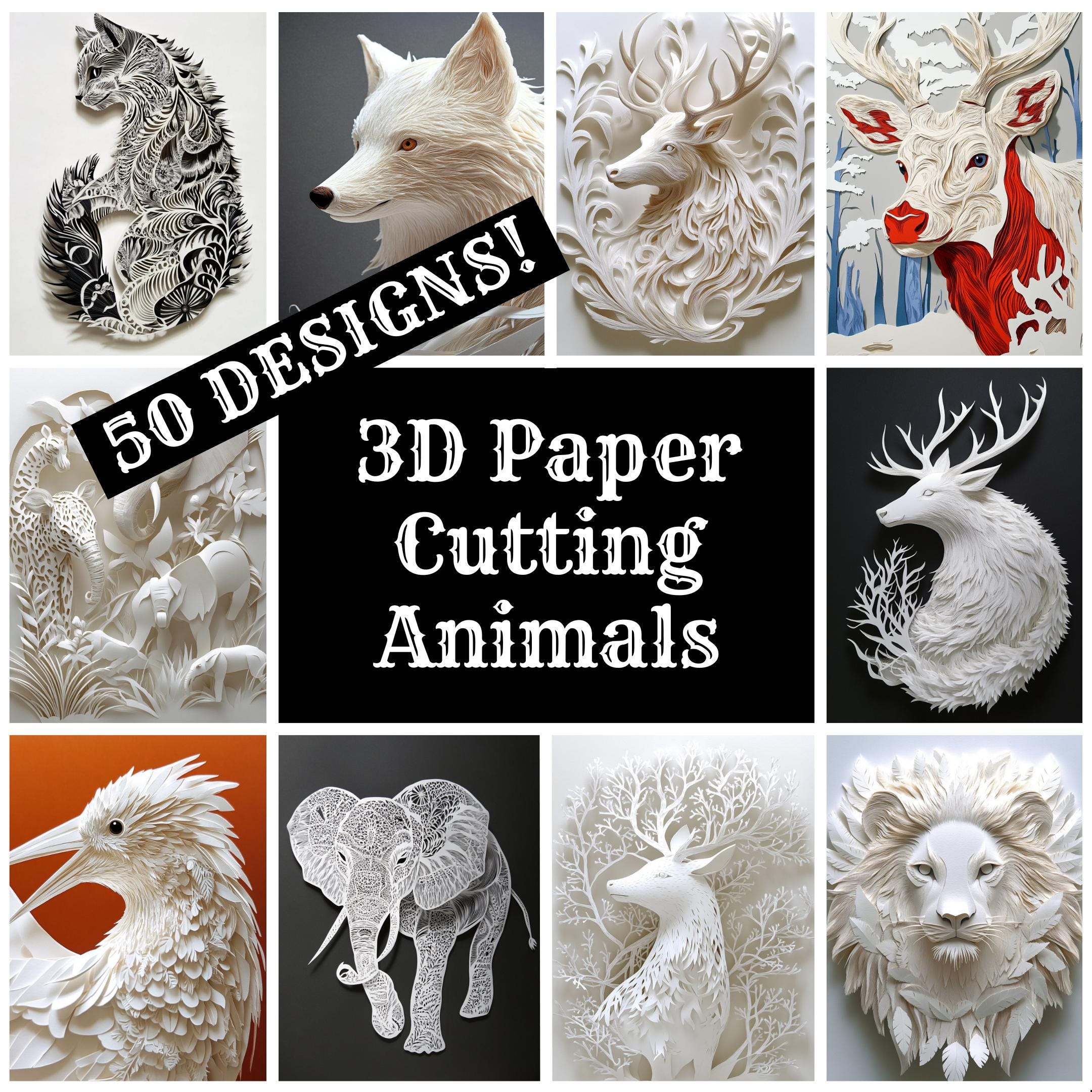 3D Paper Cutting Animals: Vintage Journal Paper (digital Download) - Etsy