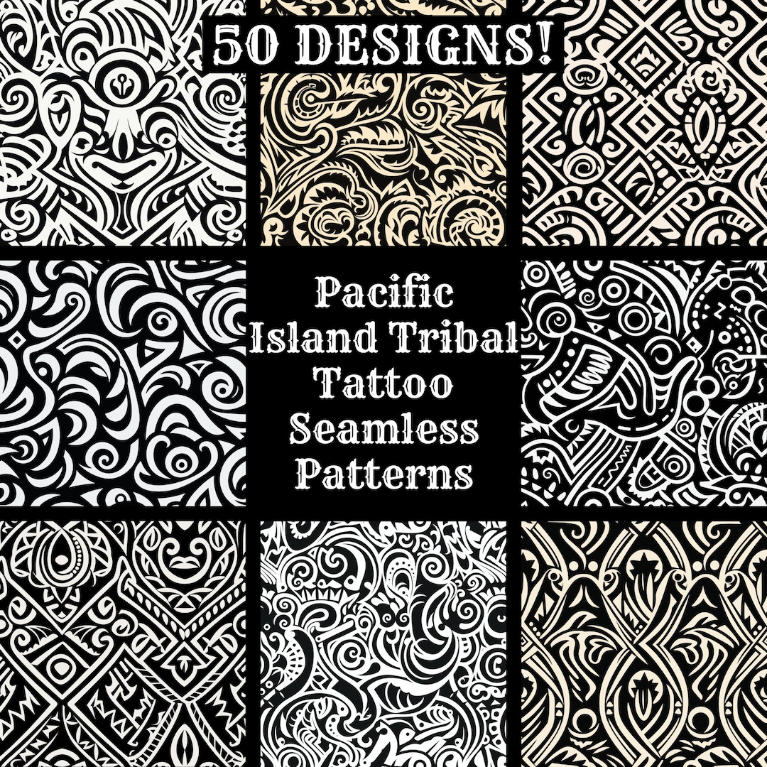 Pacific Island Tribal Tattoo Seamless Pattern: Digital Paper (PNG, 300 ...