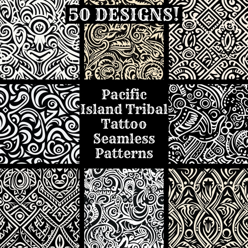 Pacific Island Tribal Tattoo Seamless Pattern: Digital Paper (PNG, 300 ...