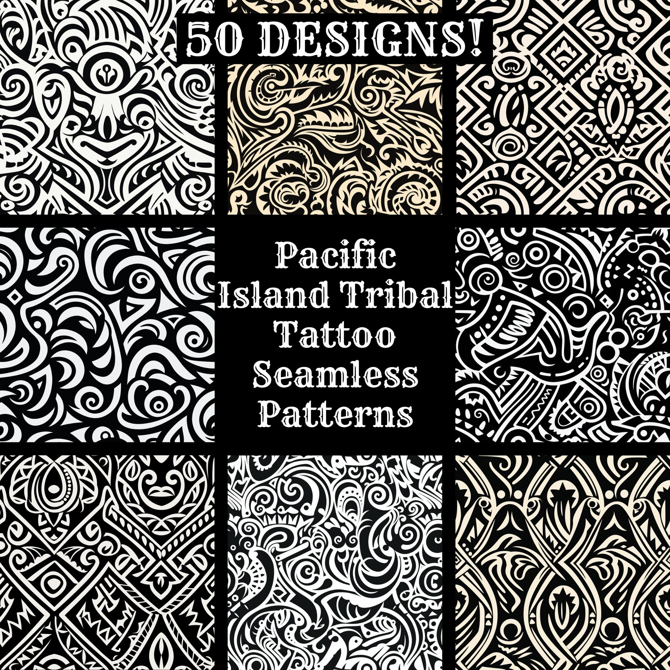 Pacific Island Tribal Tattoo Seamless Digital Paper, Printable ...