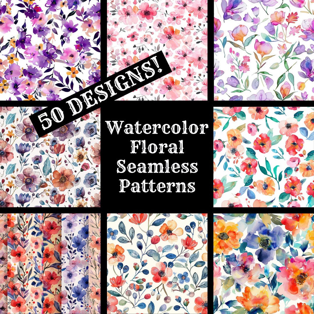 Watercolor Floral Seamless Digital Paper, Watercolor Floral Printable ...
