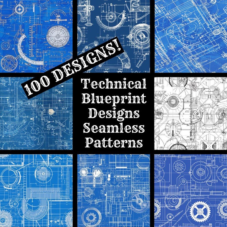 Technical Blueprint Seamless Pattern: Printable Digital Paper (digital ...