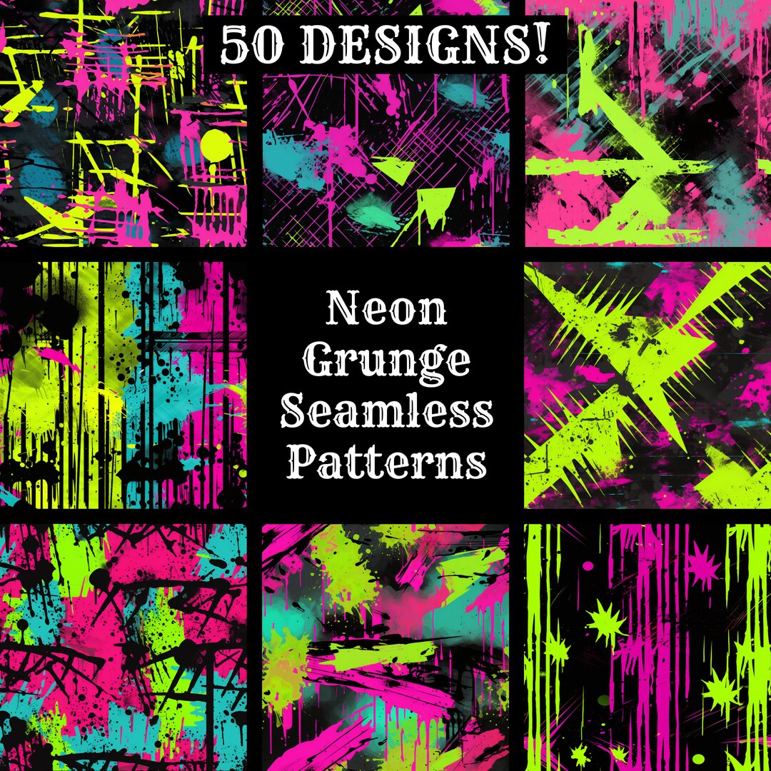 Neon Grunge Seamless Digital Paper, Printable Scrapbook Paper Seamless ...