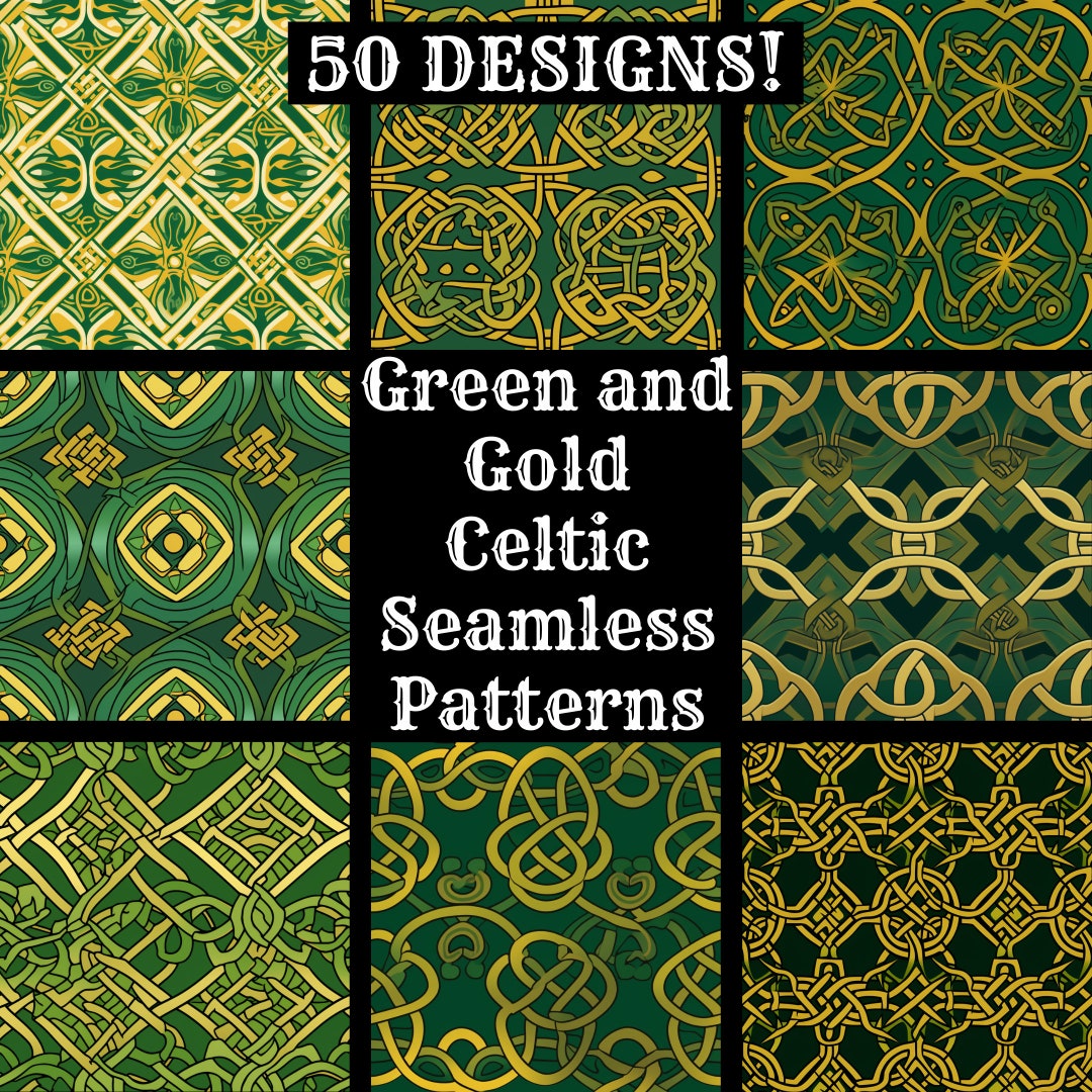 Green and Gold Celtic Seamless Patterns: Scrapbook Paper (digital ...