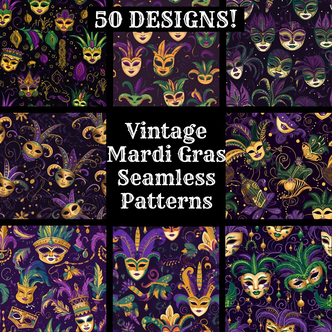 Vintage Mardi Gras Seamless Digital Paper, Printable Scrapbook Paper ...