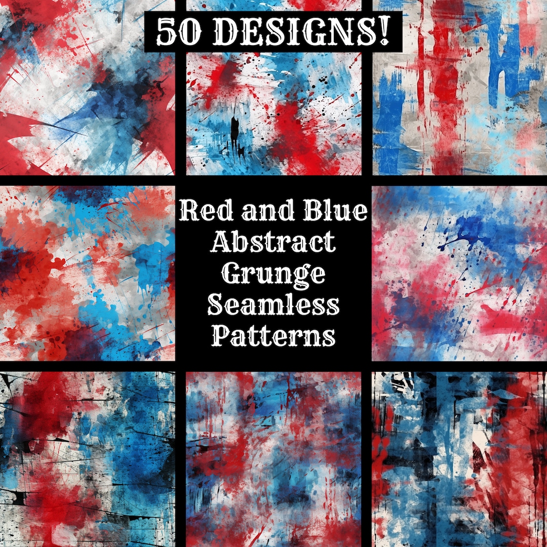 Red and Blue Abstract Grunge Seamless Patterns (digital Download) - Etsy