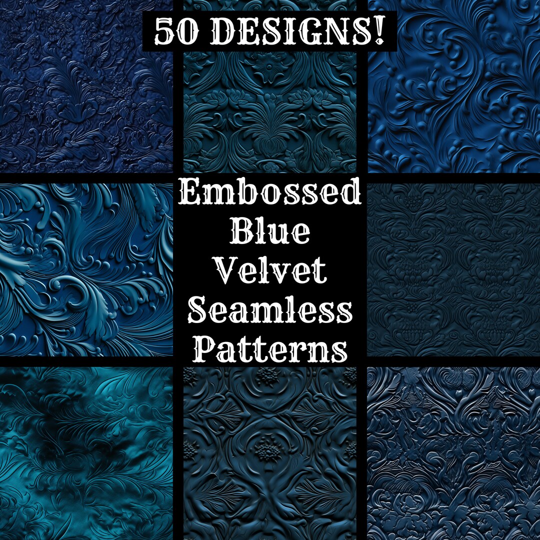 Embossed Blue Velvet Seamless Digital Paper, Printable Scrapbook Paper ...