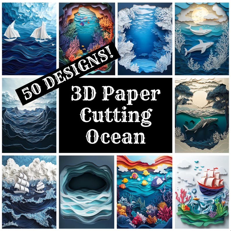 3D Ocean Paper Cutting Art: Vintage Journal Inserts (digital Download ...