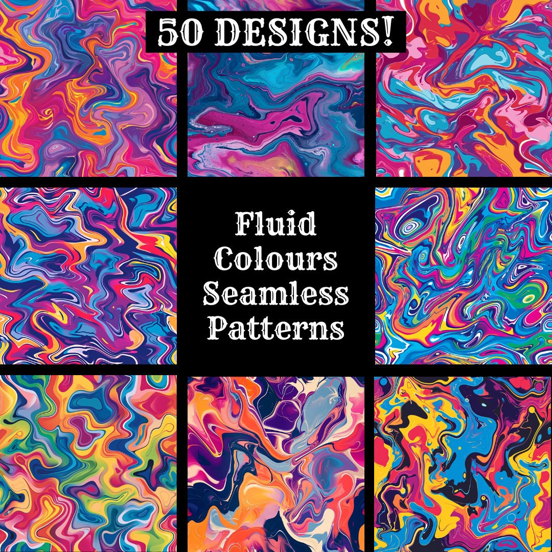 Fluid Colors Seamless Patterns: 50 PNG Digital Papers (digital Download ...