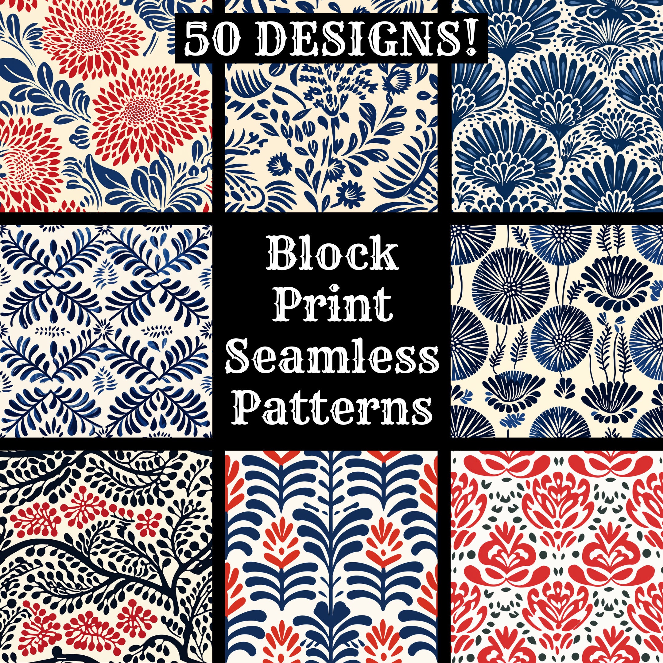 Block Print Seamless Digital Paper, Printable Scrapbook Paper Seamless ...
