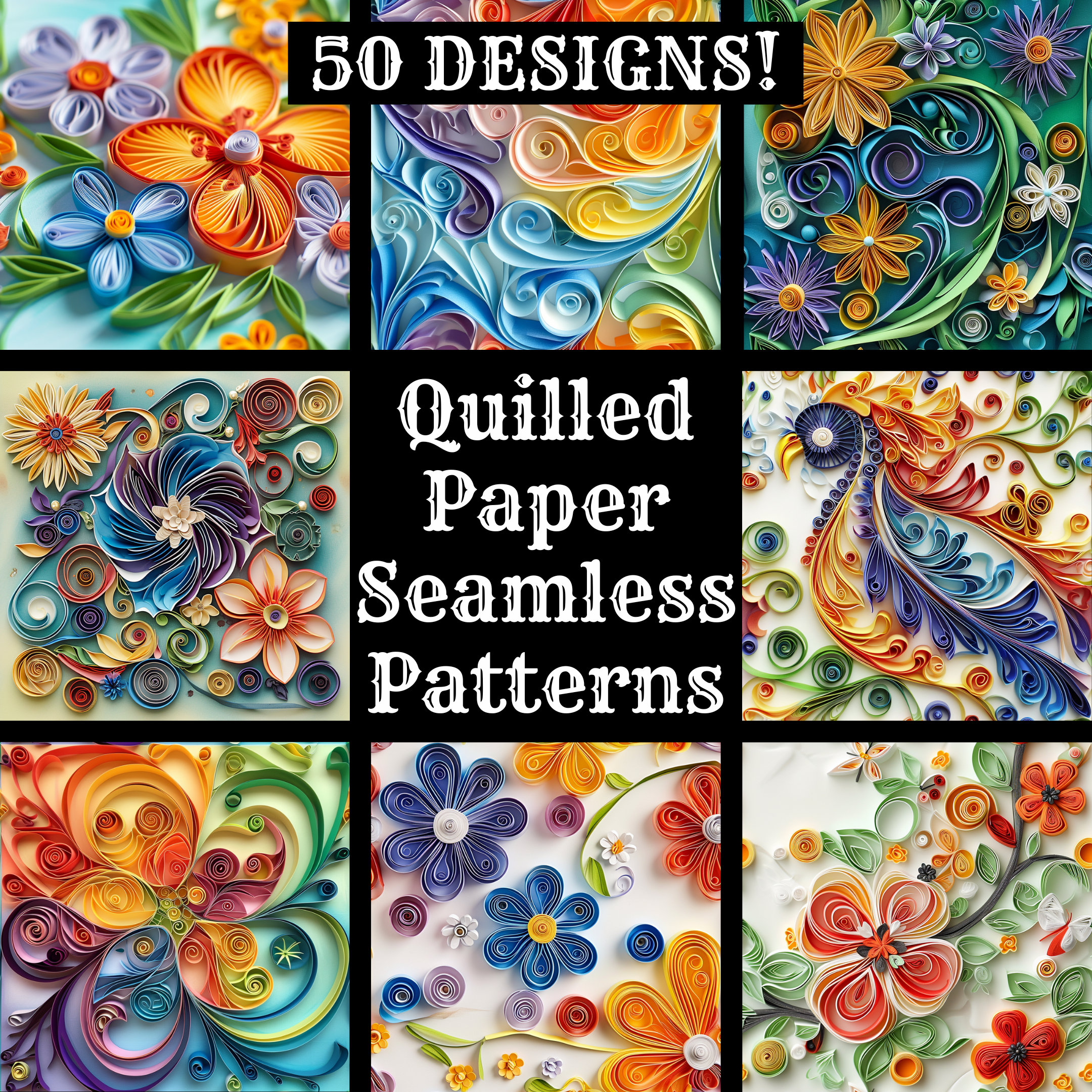 Quilled Paper Seamless Patterns: 50 PNG Designs (digital Download) - Etsy