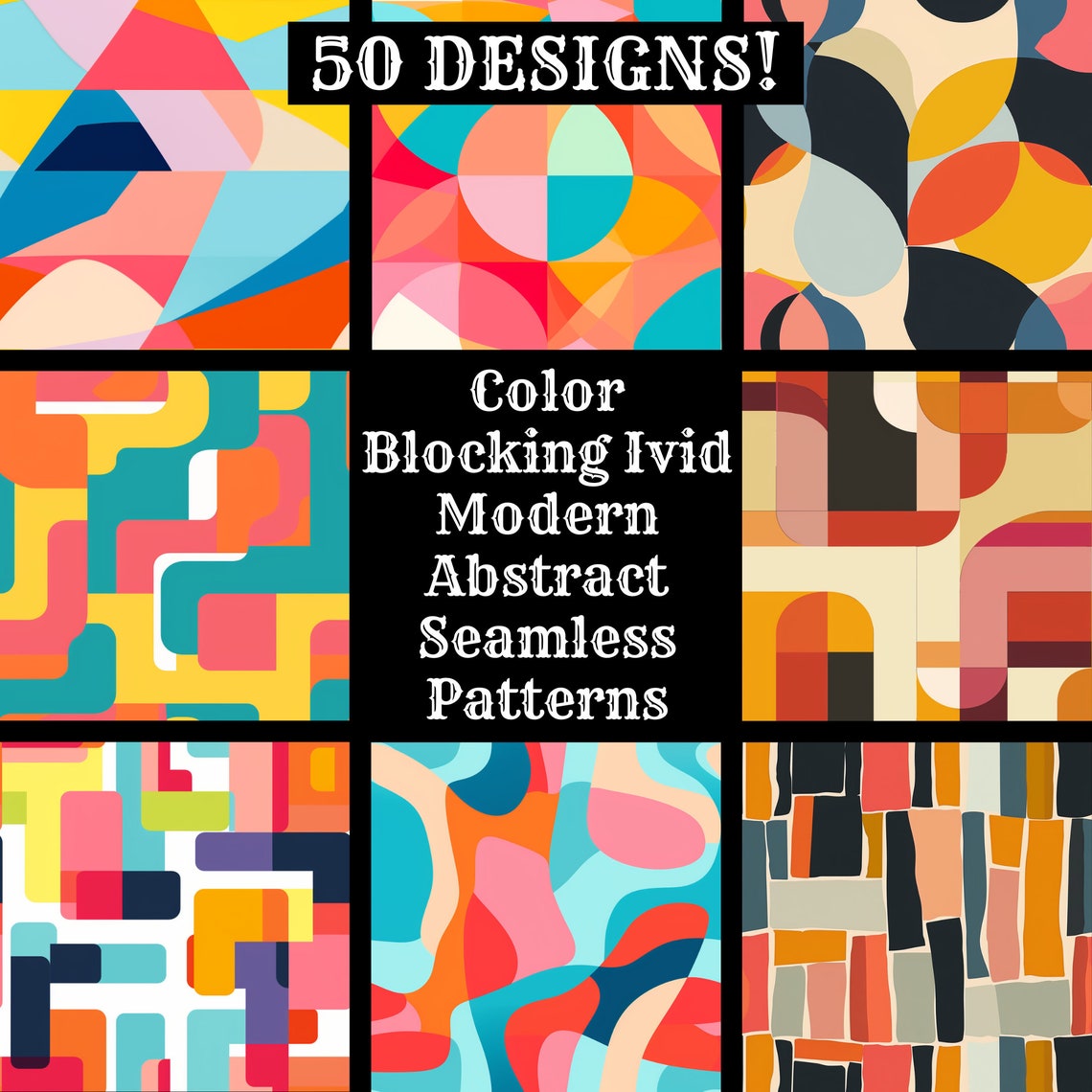 Color Blocking Ivid Modern Abstract Seamless Digital Paper, Color Block ...